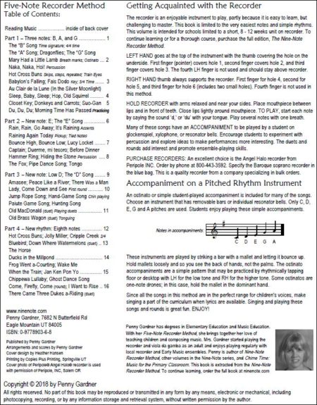 Five-Note Recorder Method: Table of Contents, Intro, Sample Pages ...