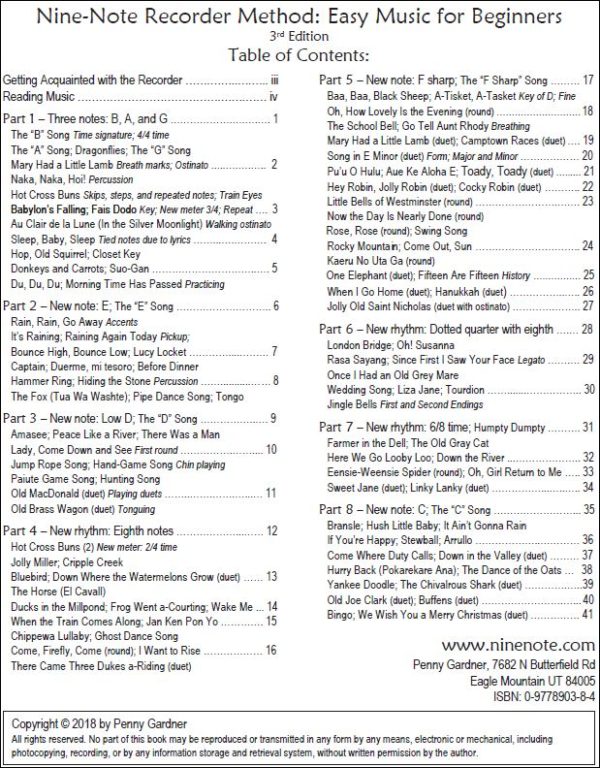 video overview of recorder method, table of contents | Nine-Note Recorder